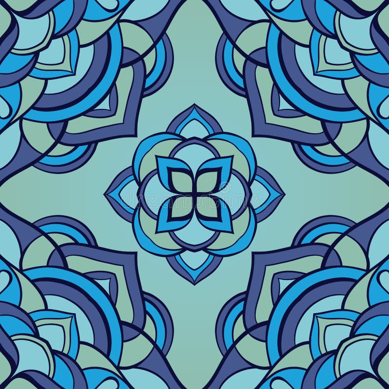 Simple Blue Pattern of Mandalas. Stock Vector - Illustration of mosaic ...