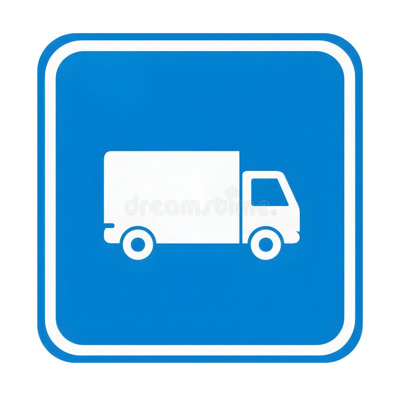 Simple Blue Sign with White Truck Icon Stock Image - Image of blue ...