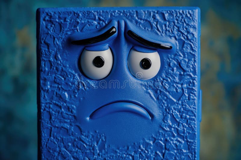 Simple Blue Square with a Frowning Emoticon Face Stock Photo - Image of ...