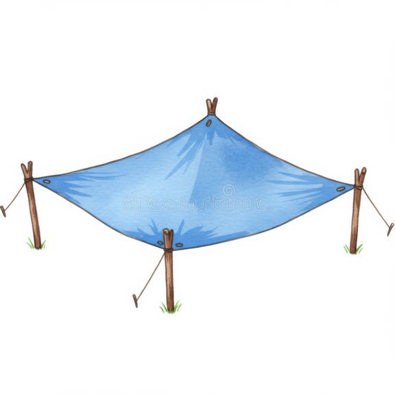 Simple Blue Tarp Shelter Setup Stock Illustration - Illustration of ...