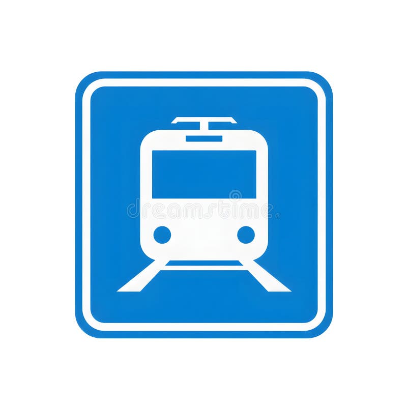 Simple Blue Train Sign with White Details Stock Image - Image of road ...