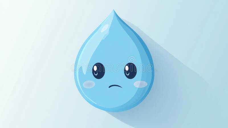 Sad Blue Water Drop Character with Expressive Eyes in Minimalist Style ...