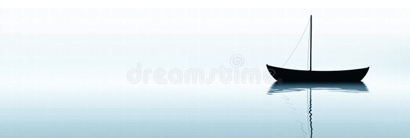 Simple Boat Silhouette on Calm Water with Soft Reflections and Ample ...