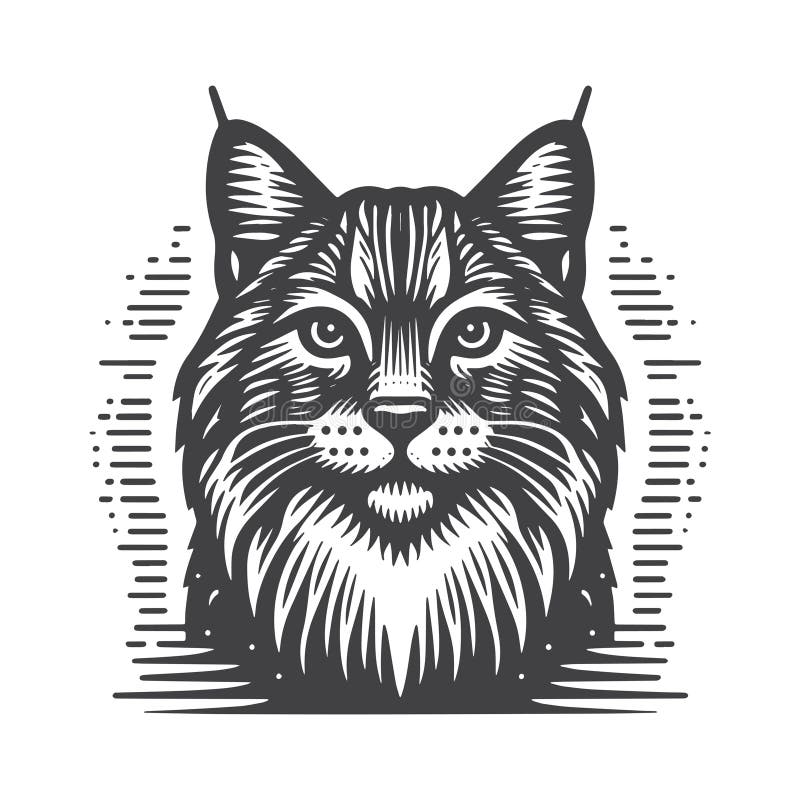 Bobcat Head Front View Vintage Retro Vector Icon Logo Design. Stock ...