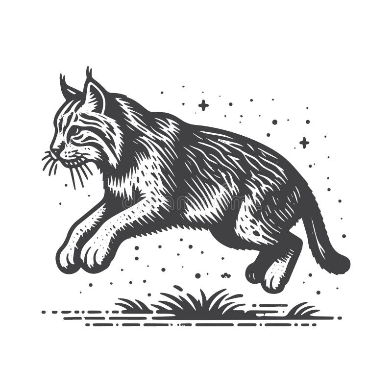 Bobcat Jumping Vintage Retro Vector Icon Logo Illustration. Stock ...