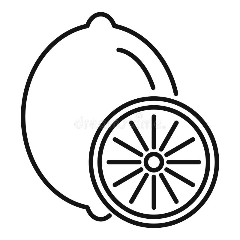 Line Icon Style Illustration of a Lemon Showing a Slice Stock Vector ...