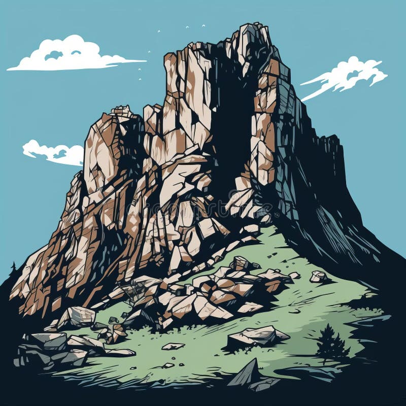 Simple yet Bold Linocut Artwork of a Crag Form Stock Illustration ...