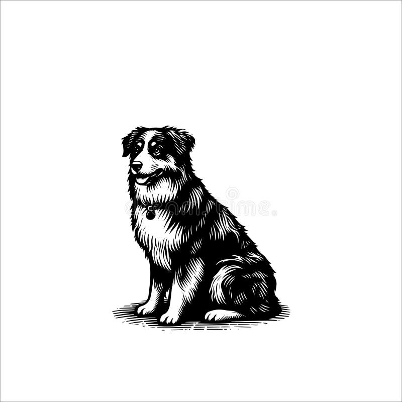 Border Collie Sitting Vintage Logo Retro Vector Icon Illustration ...