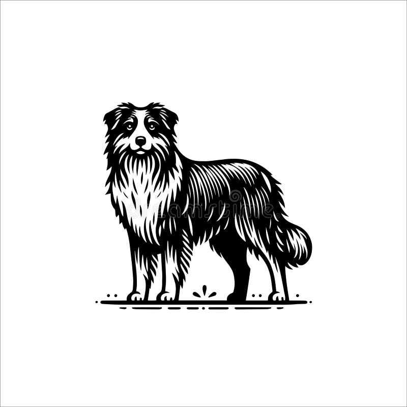Border Collie Standing Vintage Retro Vector Icon Illustration. Stock ...
