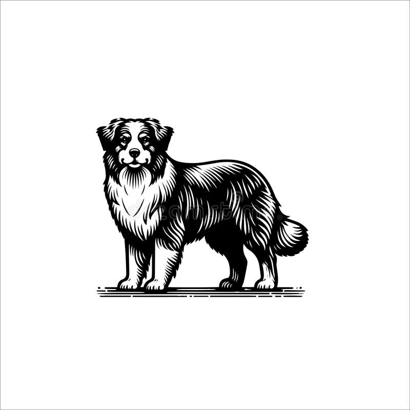 Border Collie Standing Retro Vector Icon Vintage Style Illustration ...