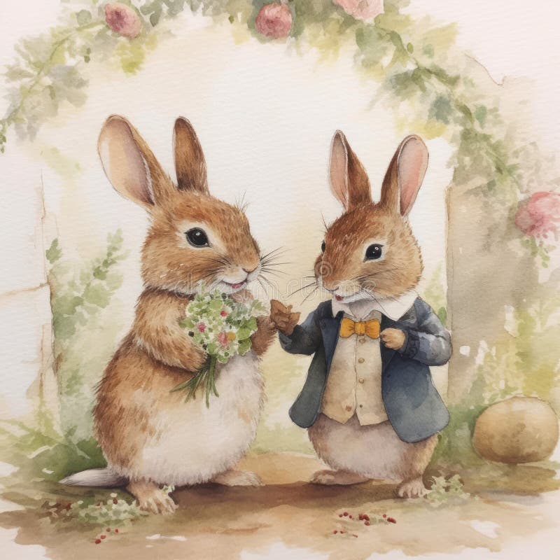 Simple Botanical Art with Rabbit for Weddings AI Generated Stock ...