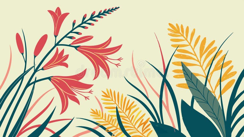 Simple Botanical Pattern of Stylized Wild Grasses and Flowers Vector ...
