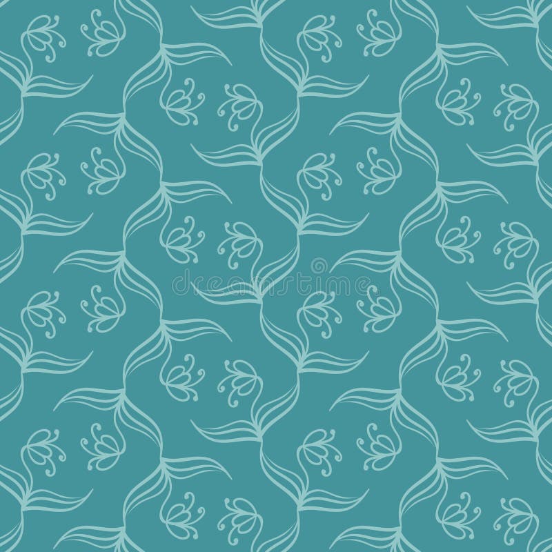 Simple Botanical Seamless Vector Teal Pattern Stock Vector ...
