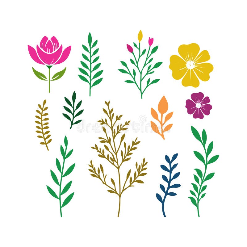 Simple and Botanical Vector Flowers Set, Flat Design Stock Vector ...
