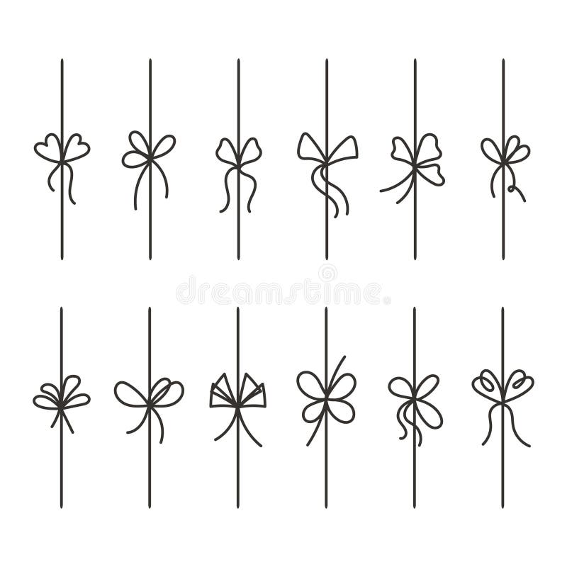 Simple Bow Doodle Set. Line Bows on Ribbon. Bow on String Set ...