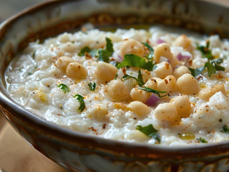 A Simple Bowl of Cooked Rice Topped with Chickpeas and Fresh Herbs ...