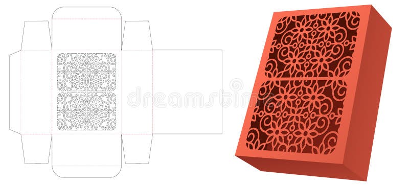 Simple Box with Stenciled Pattern Die Cut Template and 3D Mockup Stock ...
