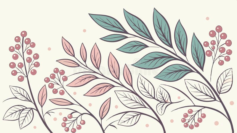 Simple Branch Illustration Adorned with Leaves and Small Berries ...