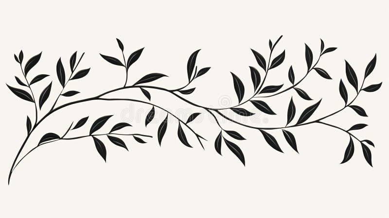 Simple Branches with Leaves: Light Black and Beige Wall Murals Stock ...