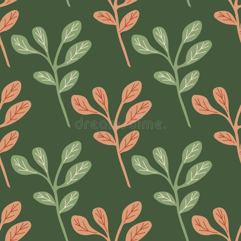 Simple Branches with Leaves Seamless Pattern. Organic Endless ...
