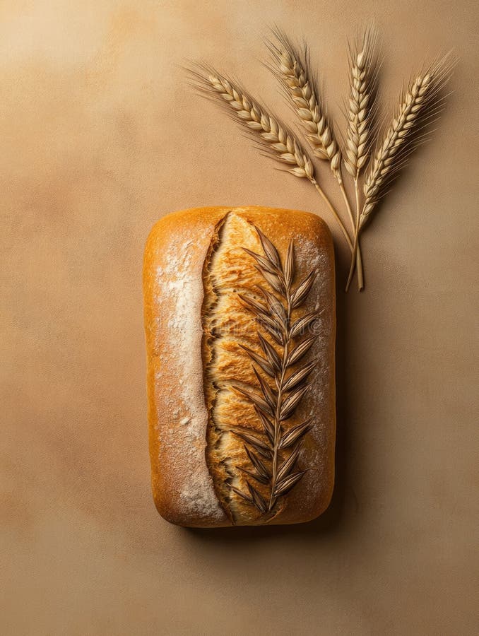 Minimalist Bread Loaf with Wheat Grains on a Neutral Background Ideal ...