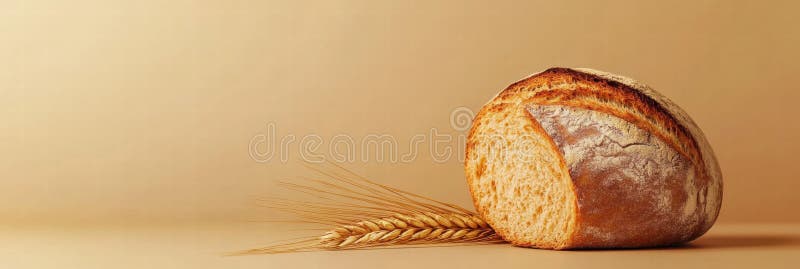 Minimalist Bread Loaf with Wheat Grains Displayed on a Neutral ...