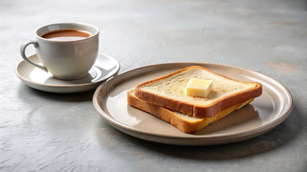 A Simple Breakfast Buttered Toast and a Cup of Coffee on a Table ...
