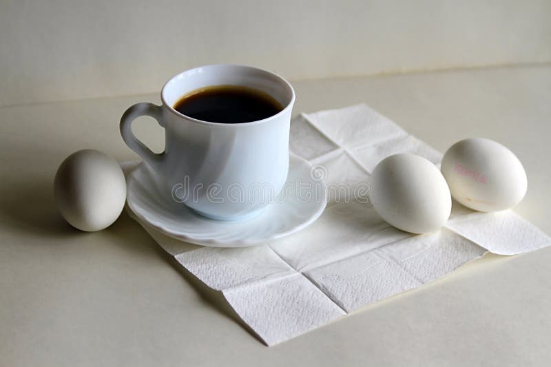 - Simple Breakfast with Coffee and White Eggs. Stock Photo - Image of ...