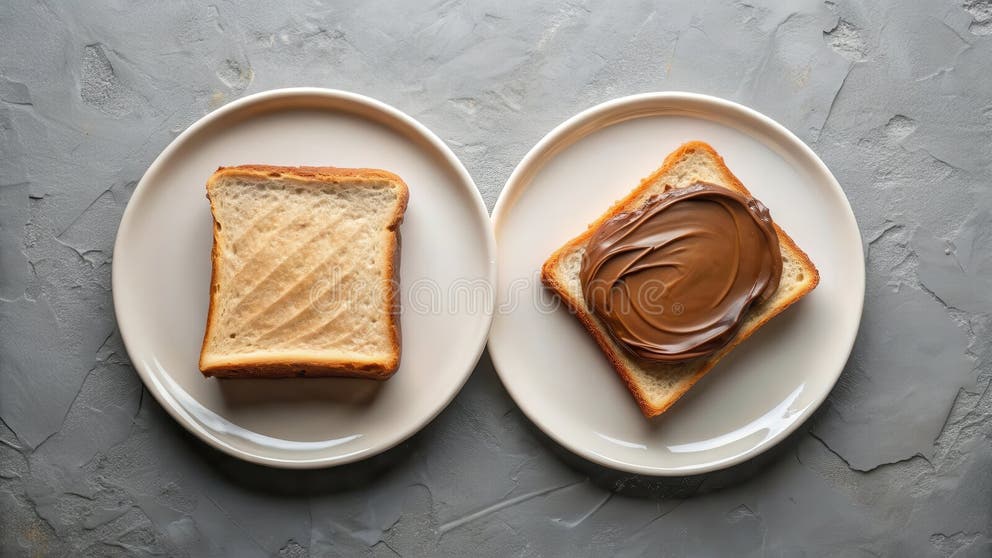 A Simple Breakfast Featuring Toasted Bread with and without Chocolate ...