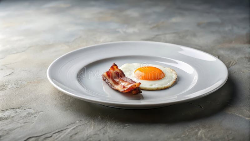 A Simple Breakfast of Fried Egg and Crisp Bacon on a White Plate ...