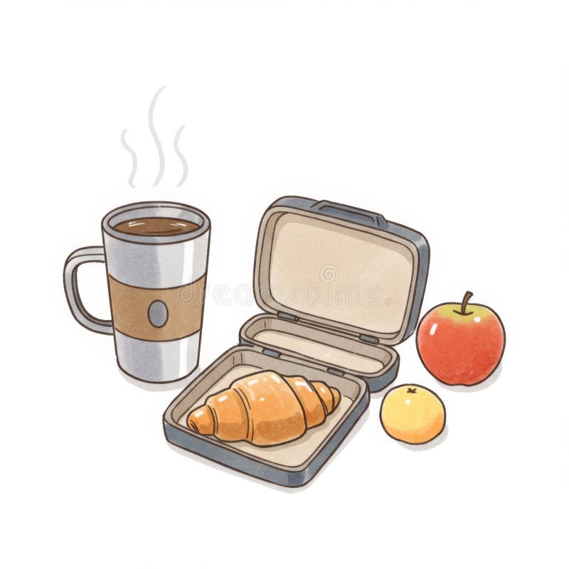 Simple Breakfast Illustration: Coffee Croissant and Apples Stock ...