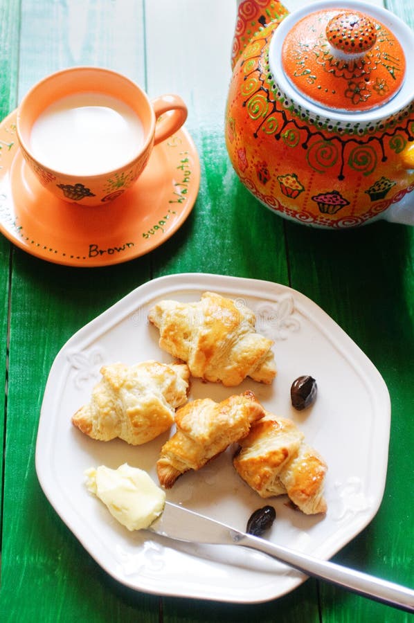 Simple Breakfast with Mini Croissants Stock Photo - Image of pastry ...