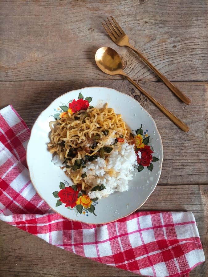 Simple Breakfast Rice with Noodles Stock Image - Image of produce ...