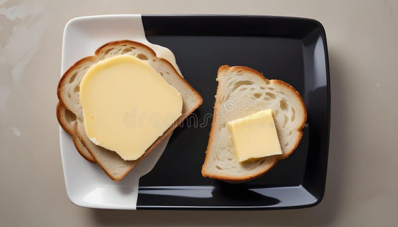 A Simple Breakfast Scene Featuring Buttered Bread Slices Arranged on a ...