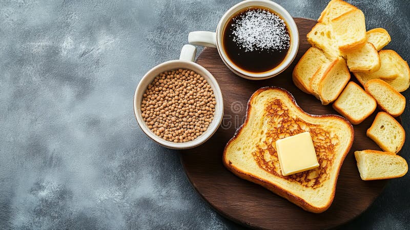 A Simple Breakfast Scene is Set Against a Textured Grey Concrete ...