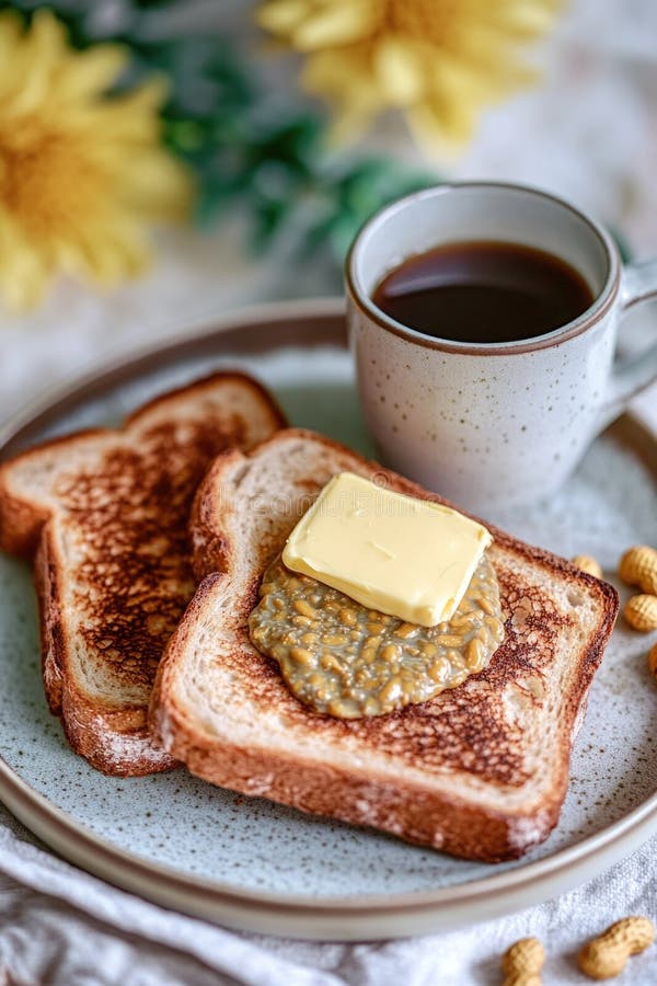 Toast with Butter and Dried Pork Topping or Bread Stock Photo - Image ...