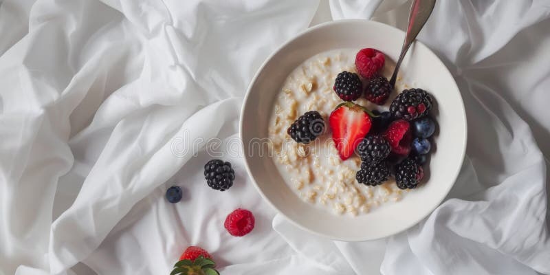 A Simple Breakfast Setup with a Bowl of Oatmeal, Fresh Berries, and a ...