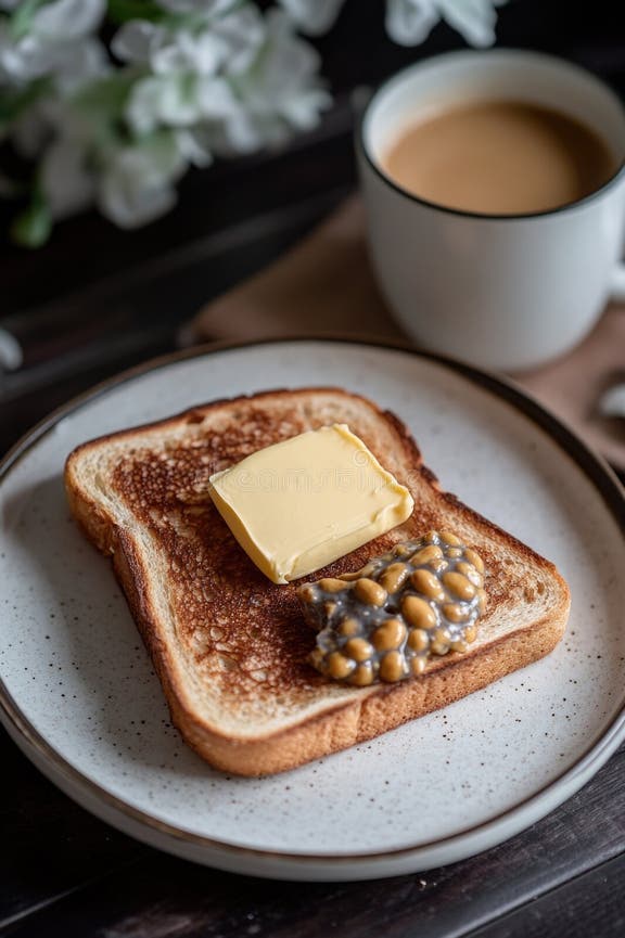 A Simple Breakfast Setup Featuring Toasted Bread and a Cup of Coffee ...