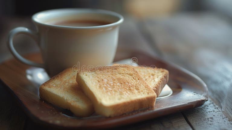 A Simple Breakfast Setup Featuring Toasted Bread and a Cup of Coffee ...