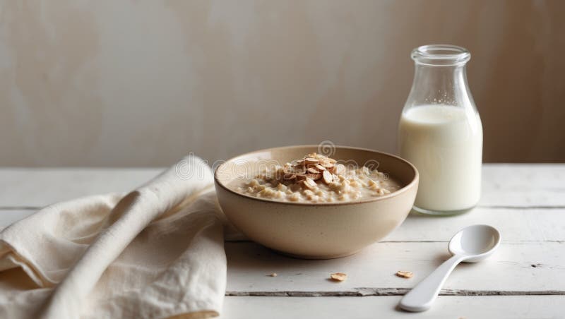 Simple Breakfast Setup with Oatmeal and Milk Stock Illustration ...