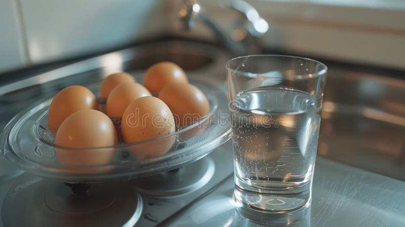 A Simple Breakfast Setup with a Plate of Eggs and a Glass of Water ...