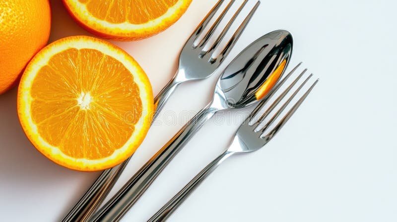 Simple Breakfast Setup with Utensils and Fruit Stock Image - Image of ...