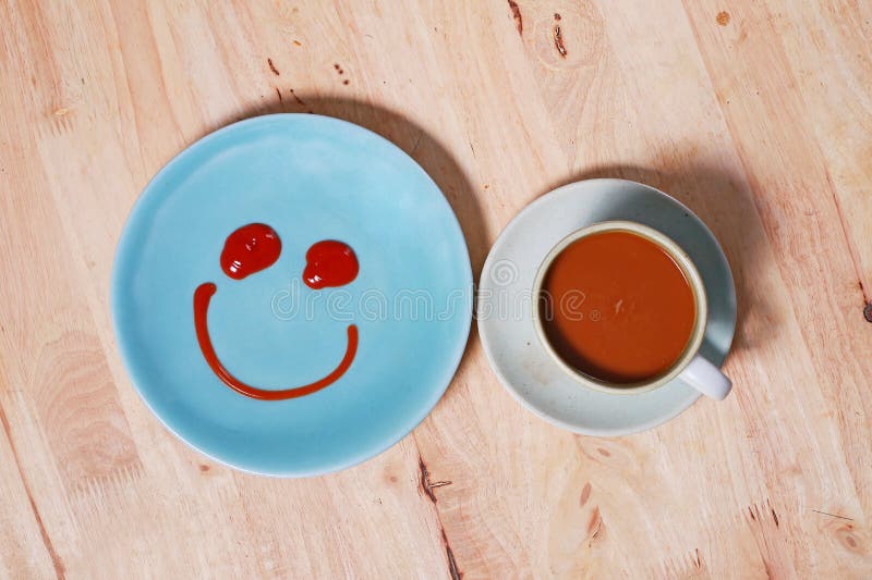 Simple Breakfast with Smile Face on Dish Stock Photo - Image of table ...
