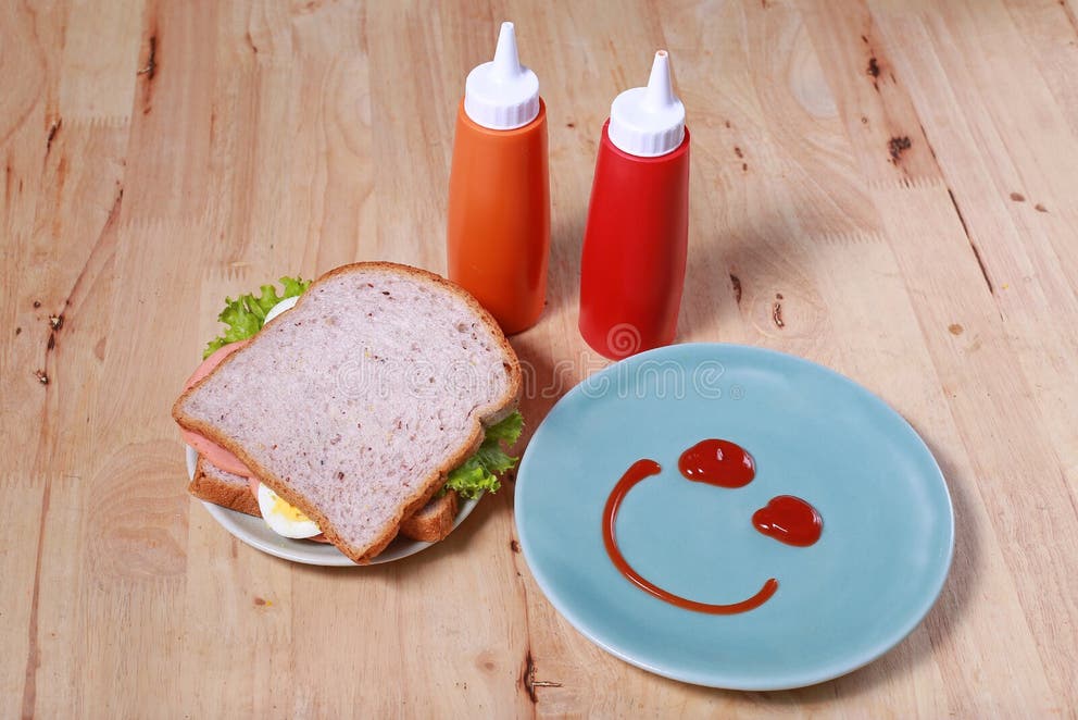 Simple Breakfast with Smile Face on Dish Stock Photo - Image of health ...