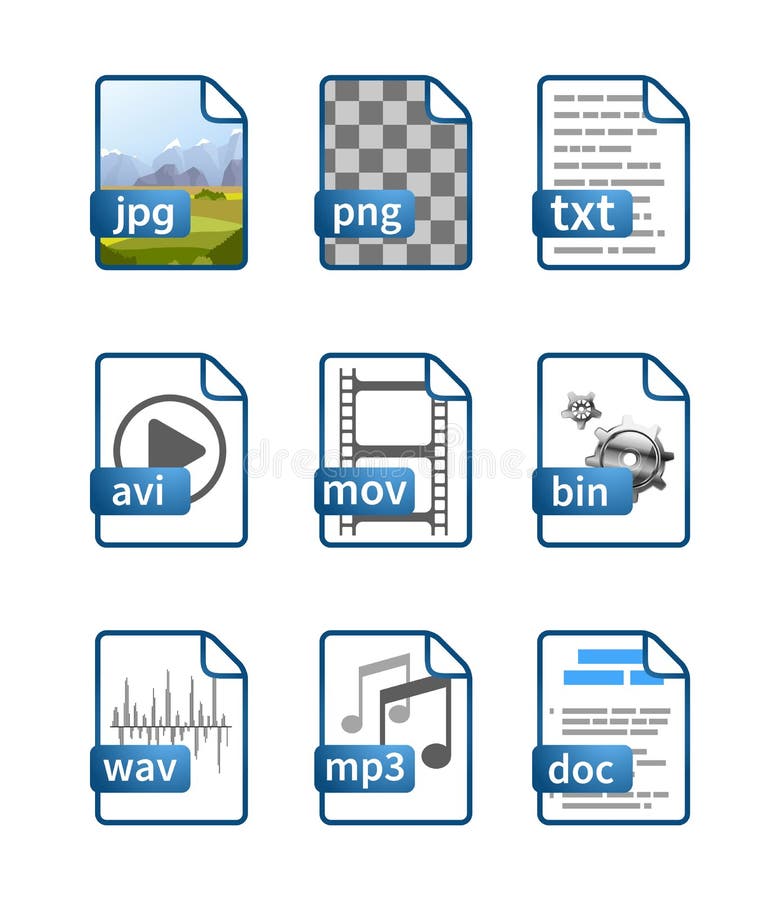 Simple Bright Blue File Icons with Extensions on White Stock ...