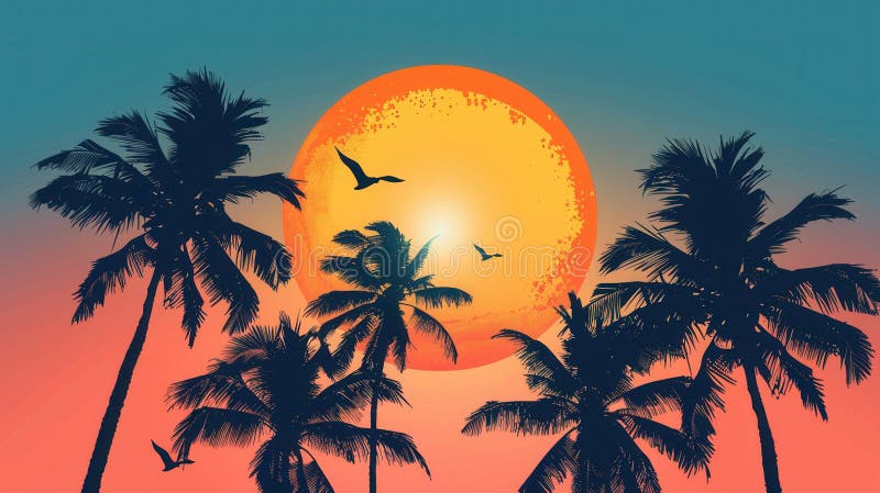 A Simple, Bright Image Featuring Silhouettes of Palm Trees Against a ...