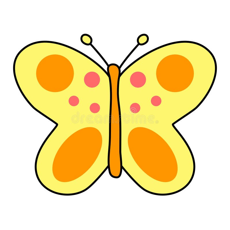 Simple Bright Stylized Butterfly Cartoon Style Doodle Vector Stock ...