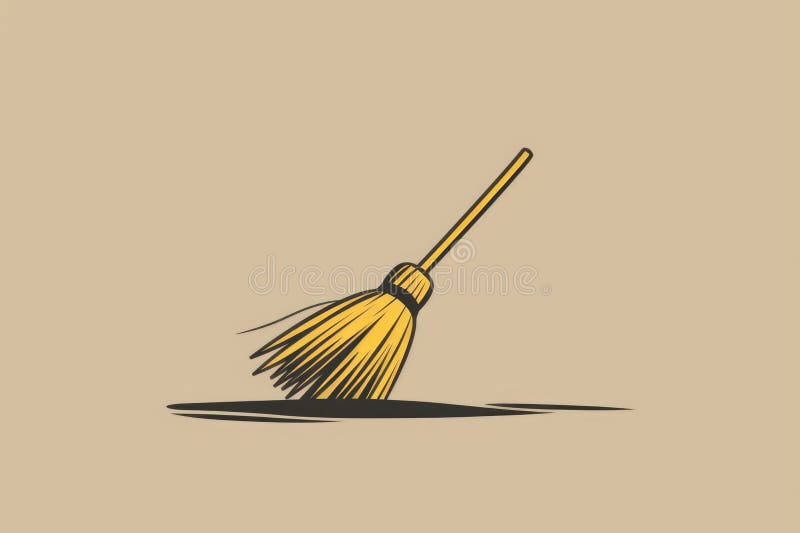 Simple Broom with Long Handle on Neutral Tan Backdrop. Suitable for ...