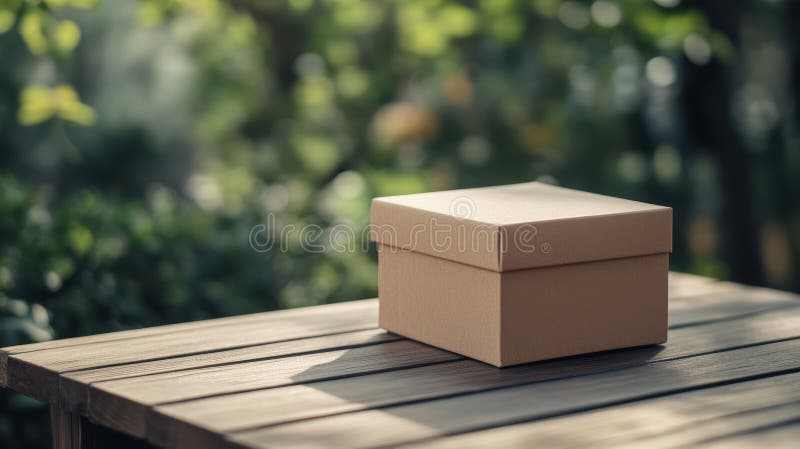 Simple Brown Box Sits on a Wooden Table Outdoors Stock Illustration ...