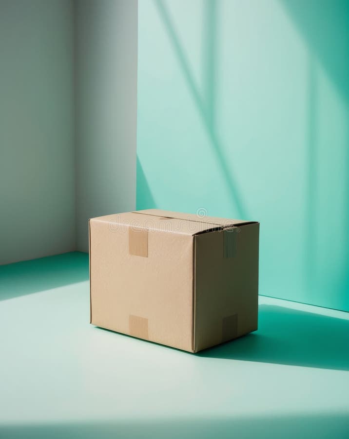 Simple Brown Box on Teal Background for Shipping Needs. Stock Photo ...